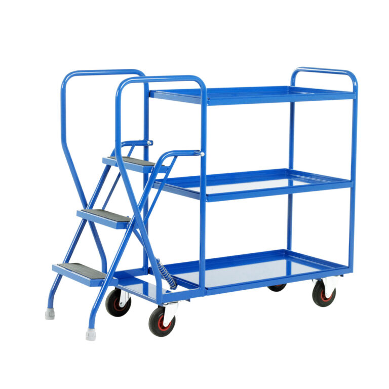 3 Tread Heavy Duty Step Tray Trolley - Industry Supplies